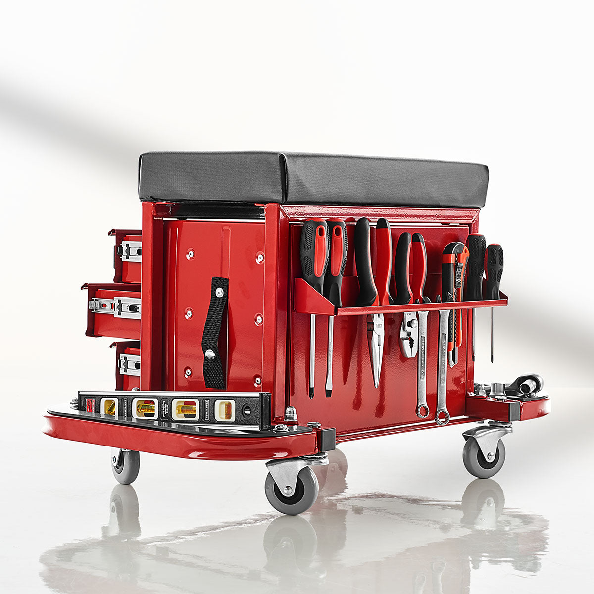 Rolling Toolbox Stool by Sharper Image | Tool Storage Seat on Wheels