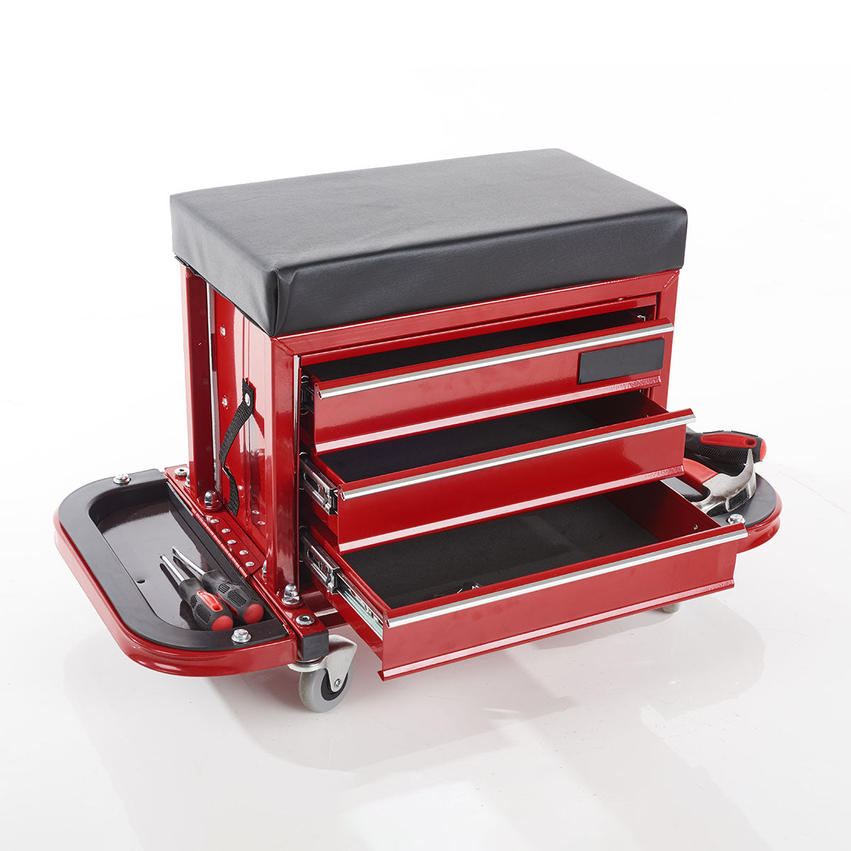 Rolling Toolbox Stool by Sharper Image | Tool Storage Seat on Wheels