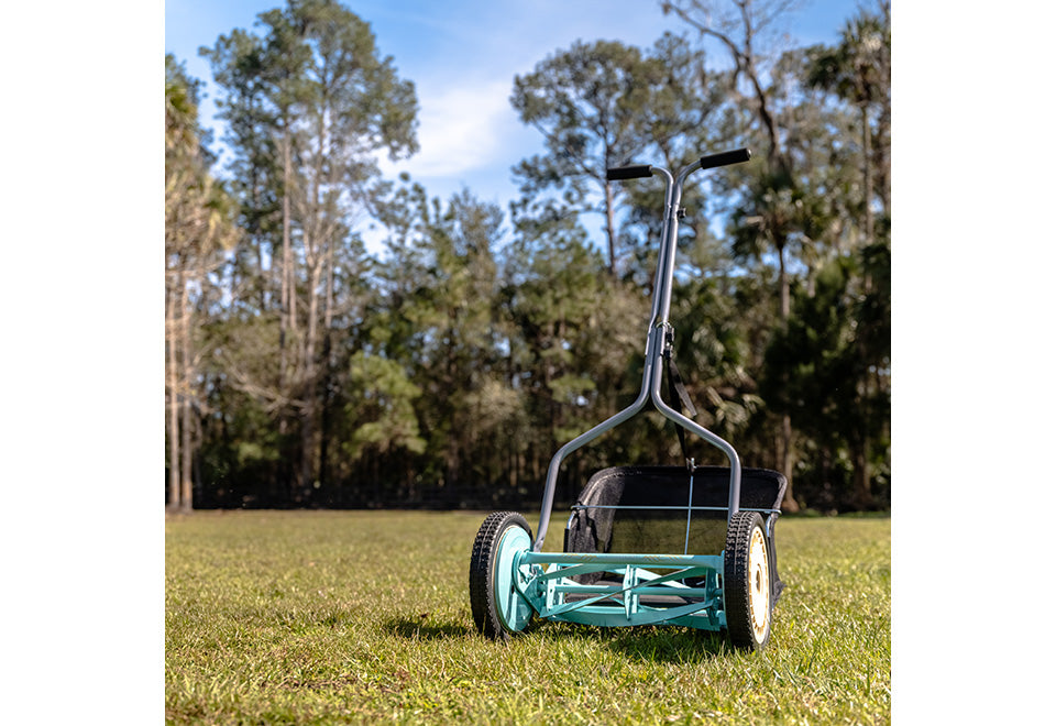 14'' 5-Blade Push Reel Lawn Mover with Grass Catcher – Sharper Image