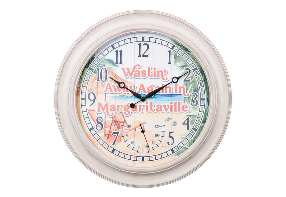 Margaritaville Indoor/Outdoor Wall Clock with Temperature – Sharper Image
