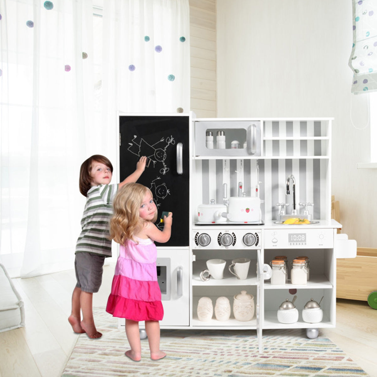 Wooden Pretend Play Kitchen with Sound – Sharper Image