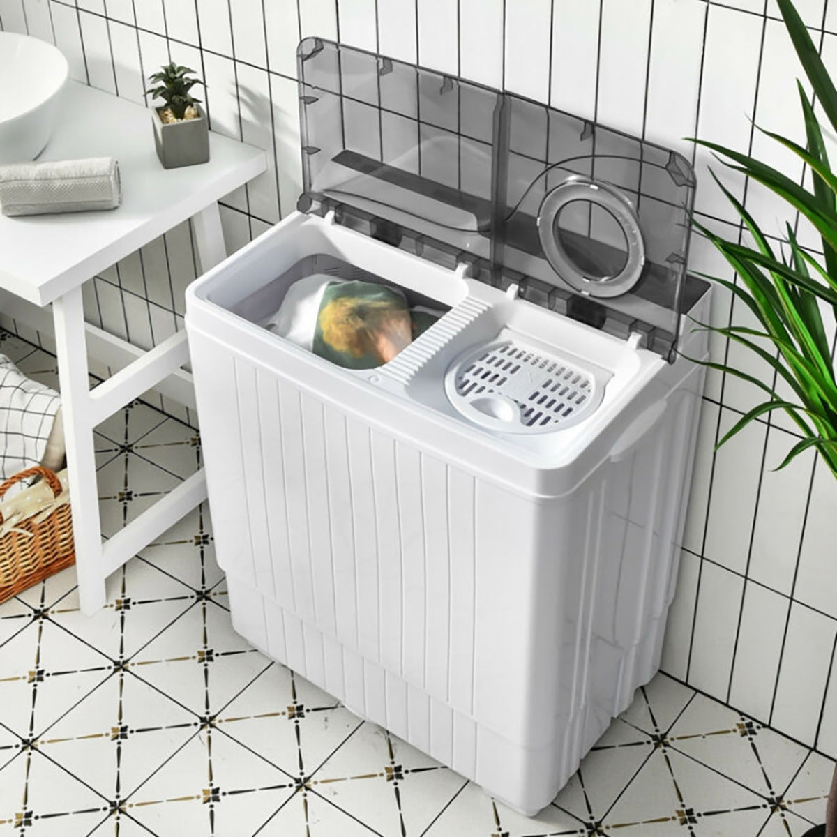 Portable Semi-Automatic Washing Machine with Built-in Drain Pump ...