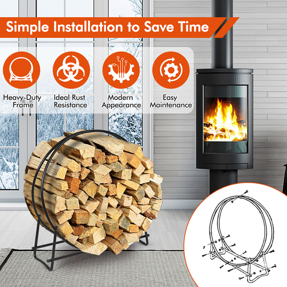 40'' Log Hoop Firewood Storage Rack – Sharper Image