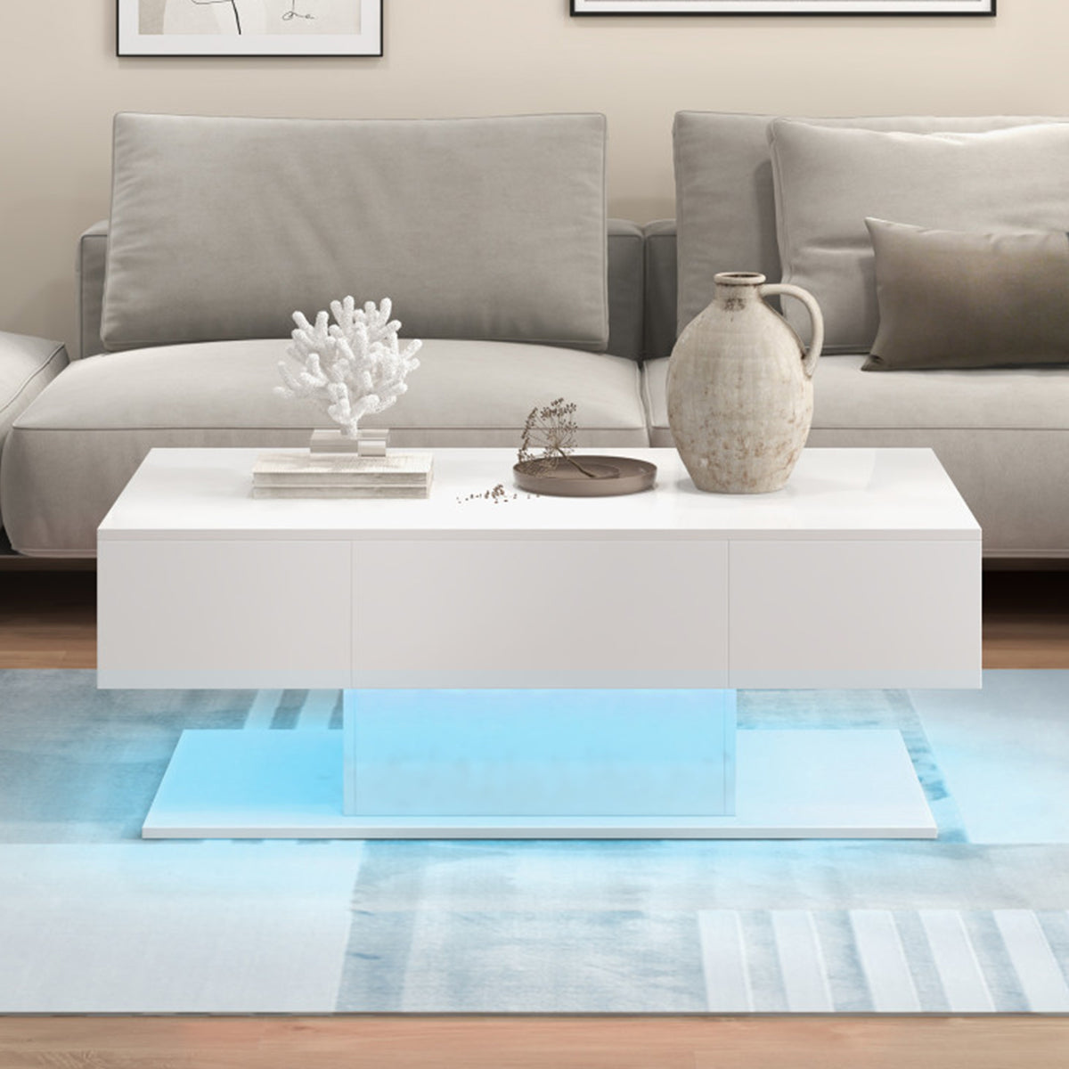 LED Coffee Table with Storage Drawers – Sharper Image